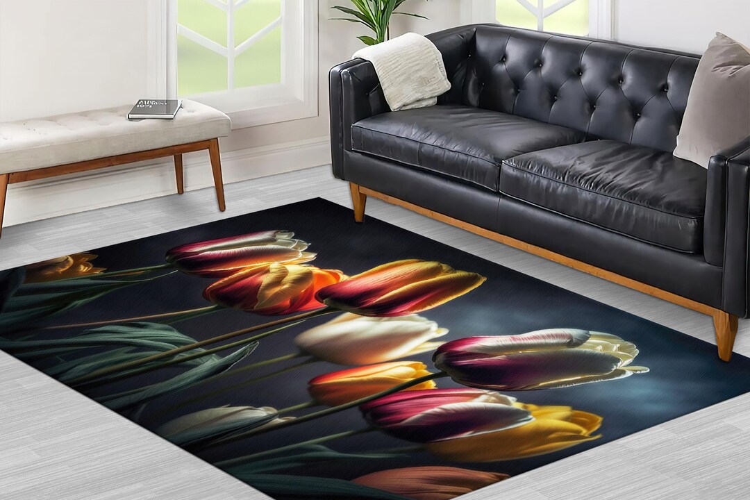 Tulip Flowers Rug, Tulip Rug, Modern Rugs, Botanical Rugs, Office Decor ...