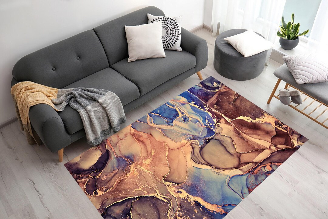 Brown and Blue Marble Rugs, Blue Marble Rugs, Brown Tones Marble Rug ...