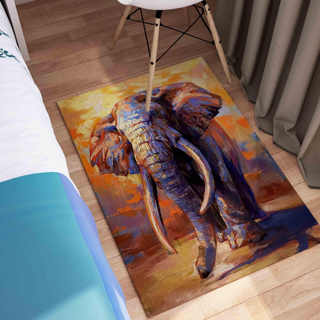 Elephant Painting Rugs, Elephant Rugs, Colorful Elephant Rugs, Animal ...