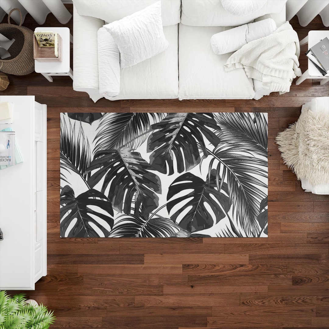 Tropical Palm Leaves Rug, Tropical Leaves Rug, Palm Leaf Rugs, Flower ...