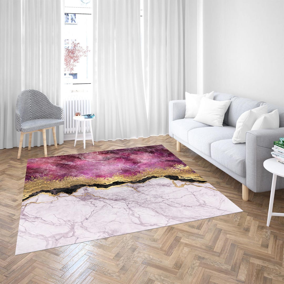 Pink and Gold Marble Rug, Luxury Marble Rug, Gold Marble Rugs, Modern ...