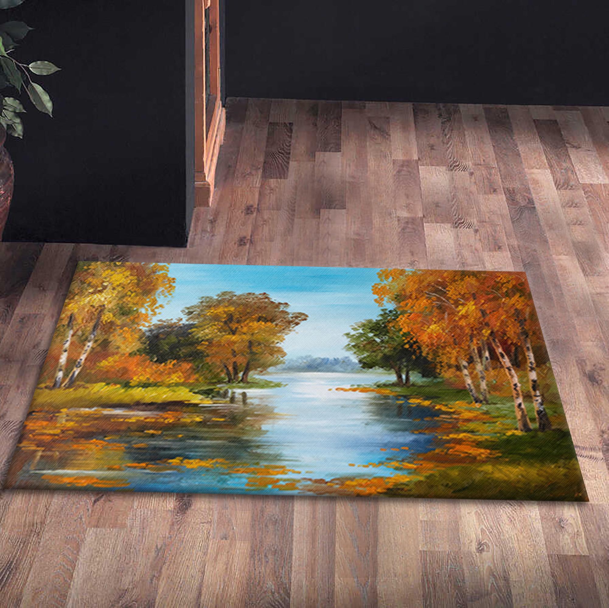 Autumn Landscape Painting Rug, Forest Landscape Rug, Autumn Landscape ...
