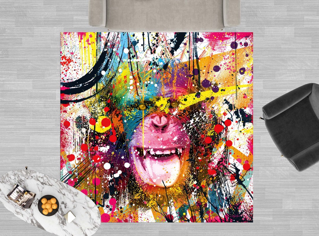 Saloon Rug, Colorful Rug, 3D Printeds Rug, Gift for Him, Monkey ...