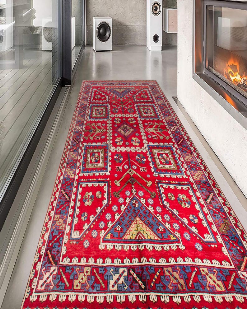 Vintage Turkish Style Area Rug, Washable Printed Carpet, Non Slip Low ...