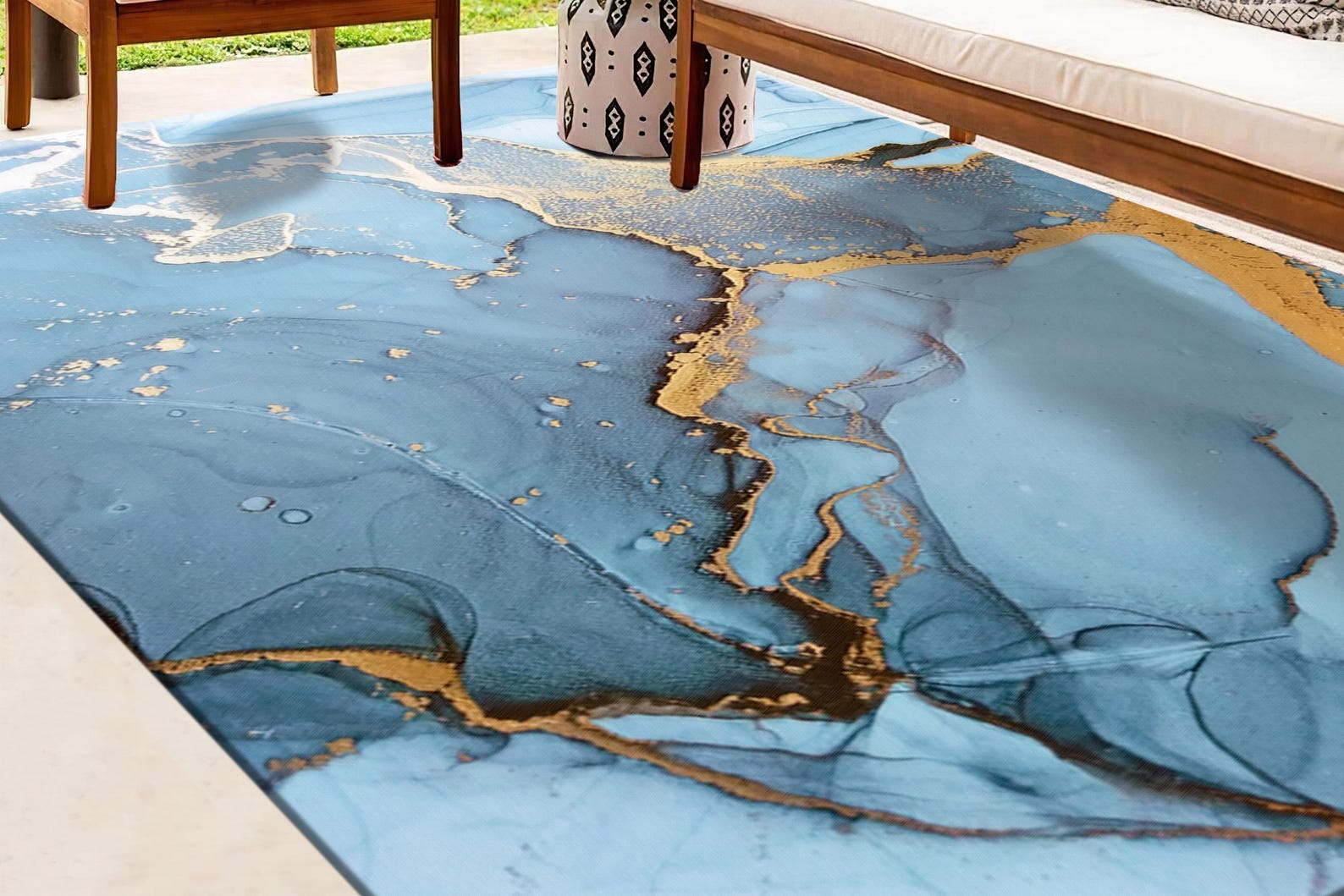 Blue and Gold Marble Rugs, Luxury Marble Rugs, Contemporary Rug, Modern ...