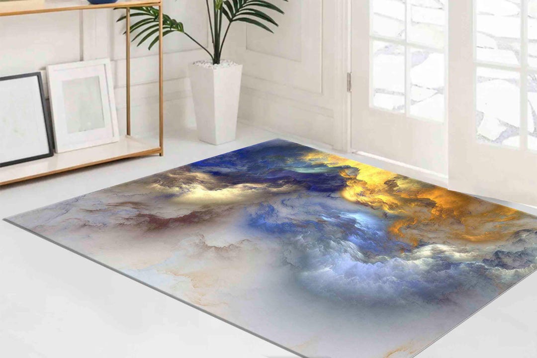 Abstract Cloudy Rug, Yellow and Blue Rugs, Contemporary Rugs, Modern ...
