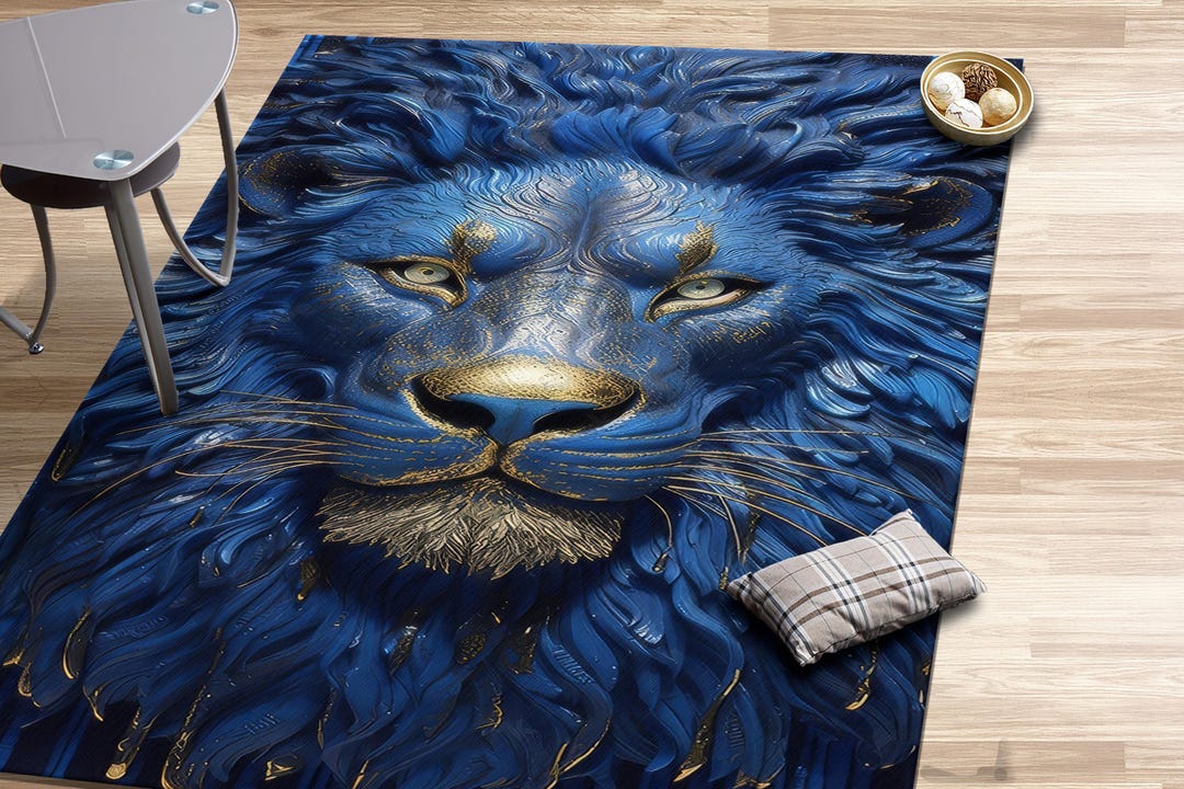 Blue Lion Rugs, Lion Rug, King Rug, Animal Rugs, Car Mat, 3D Printeds ...