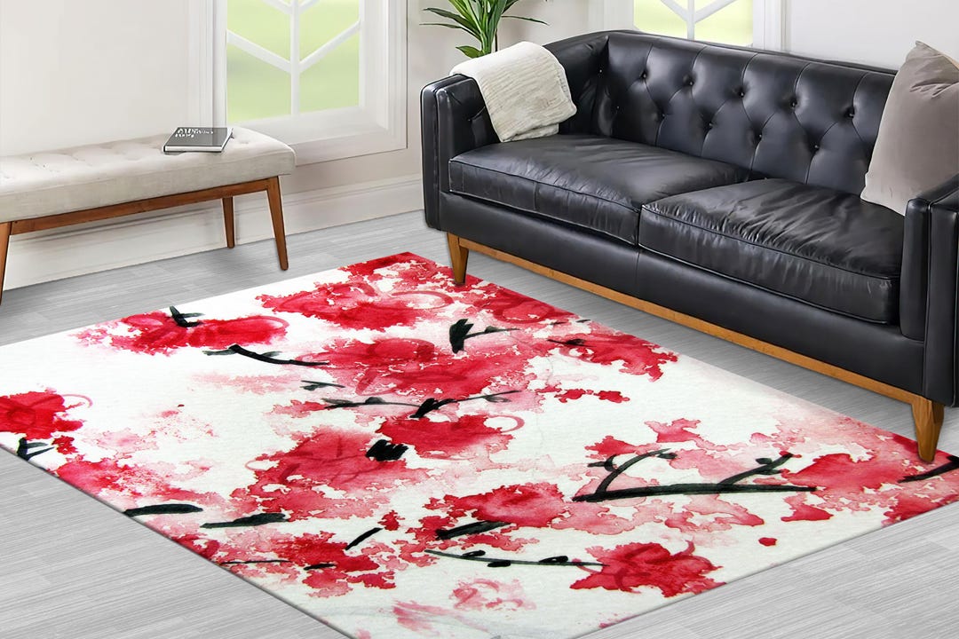 Japanese Cherry Blossom Rugs, Red Rug, Floral Rugs, Landscape Rugs ...