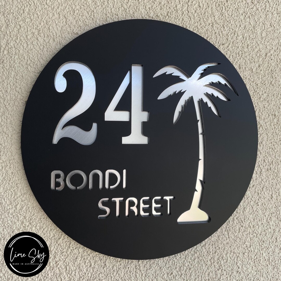 Modern House Entry Sign With Palm Tree in Circle Round Shape | House ...