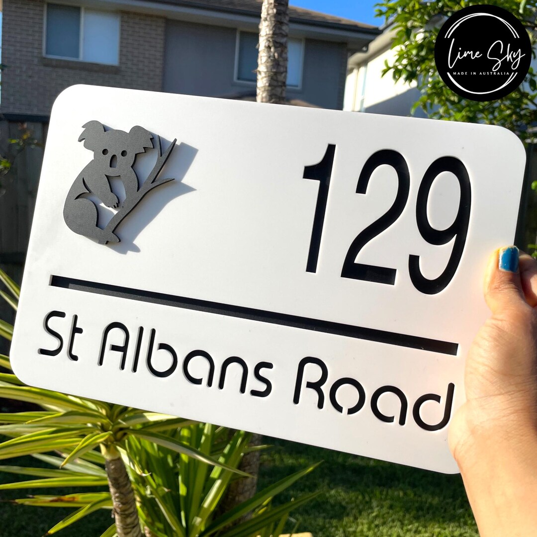 Modern House Entry Sign With Koala Design House Door Numbers Plaque ...