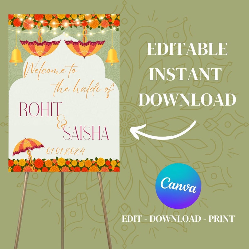 Haldi Welcome Sign EDITABLE INSTANT DOWNLOAD, Indian Wedding Signs ...