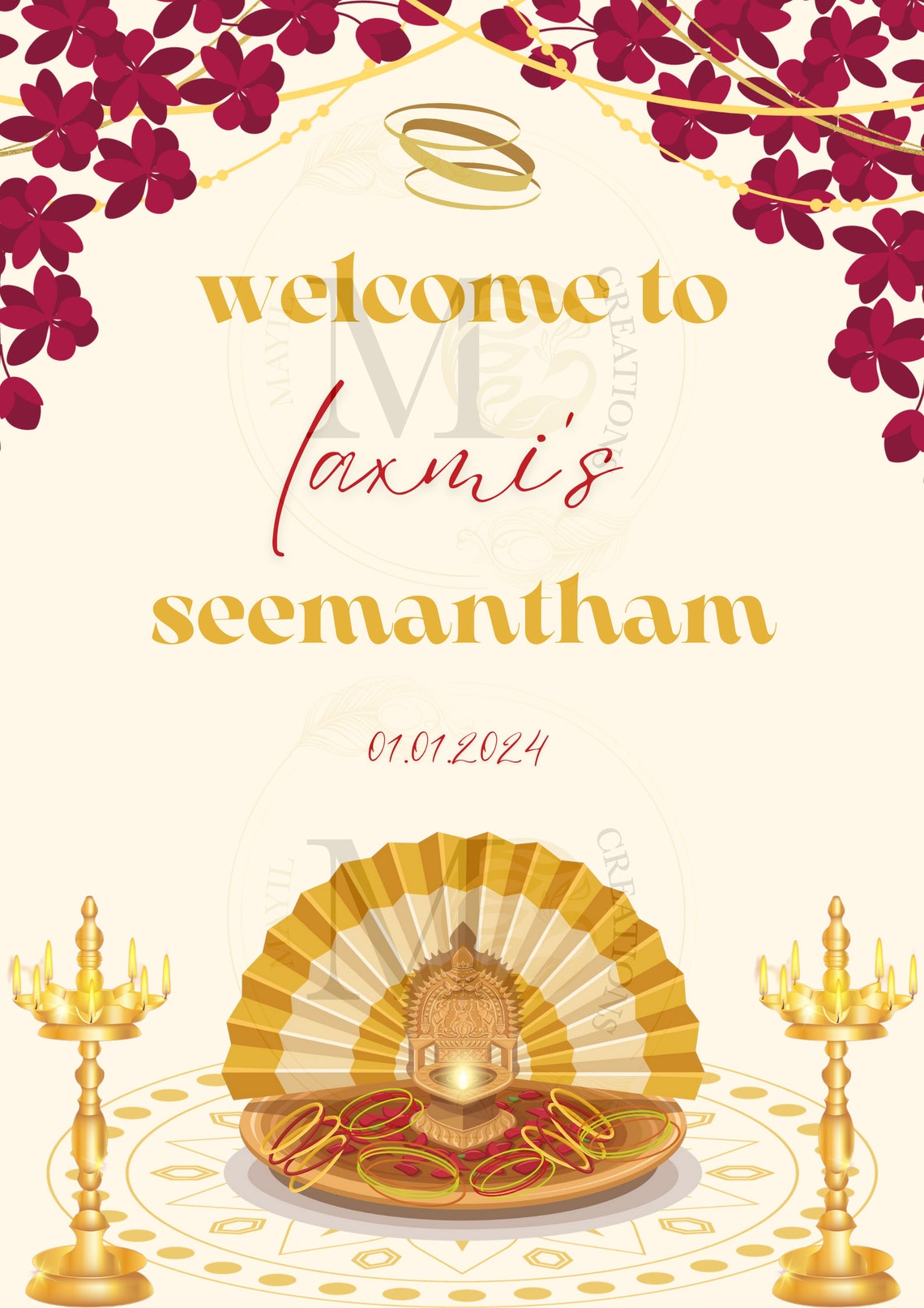 Seemantham Welcome Sign DIGITAL PRINT, Baby Shower, Indian Baby Shower ...