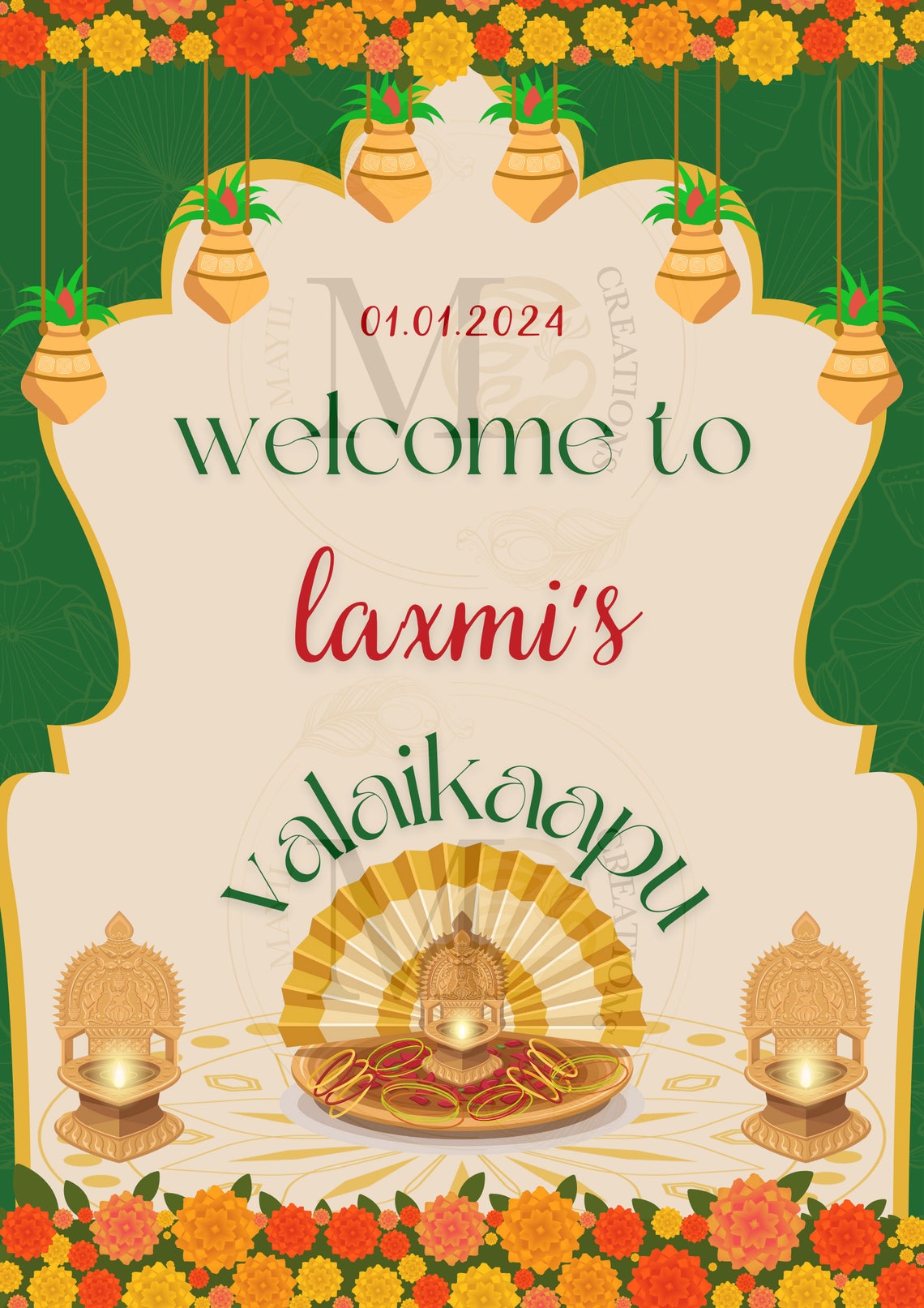 Valaikaapu Welcome Sign DIGITAL PRINT, Babyshower, Indian Babyshower ...