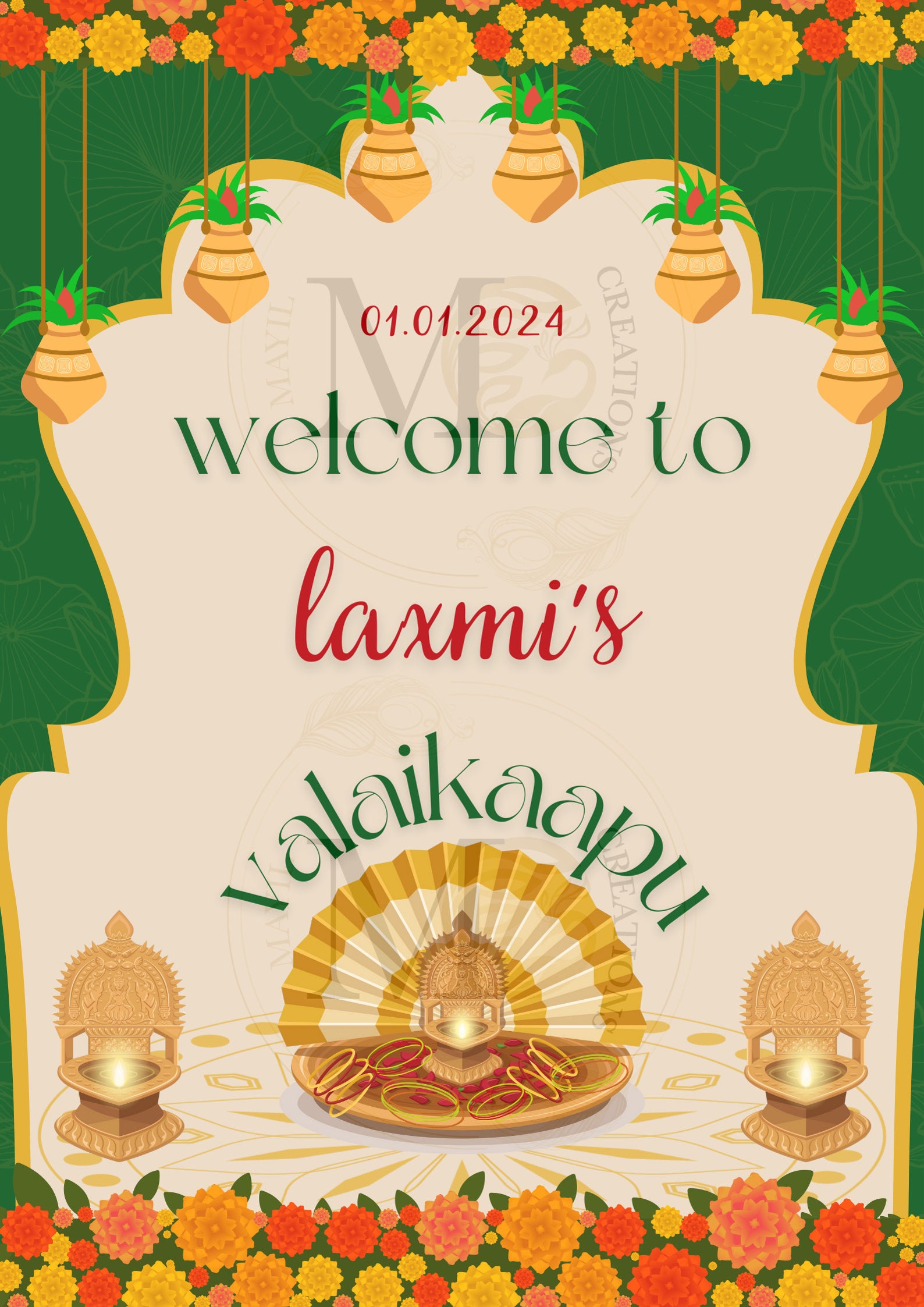 Valaikaapu Welcome Sign DIGITAL PRINT, Babyshower, Indian Babyshower ...