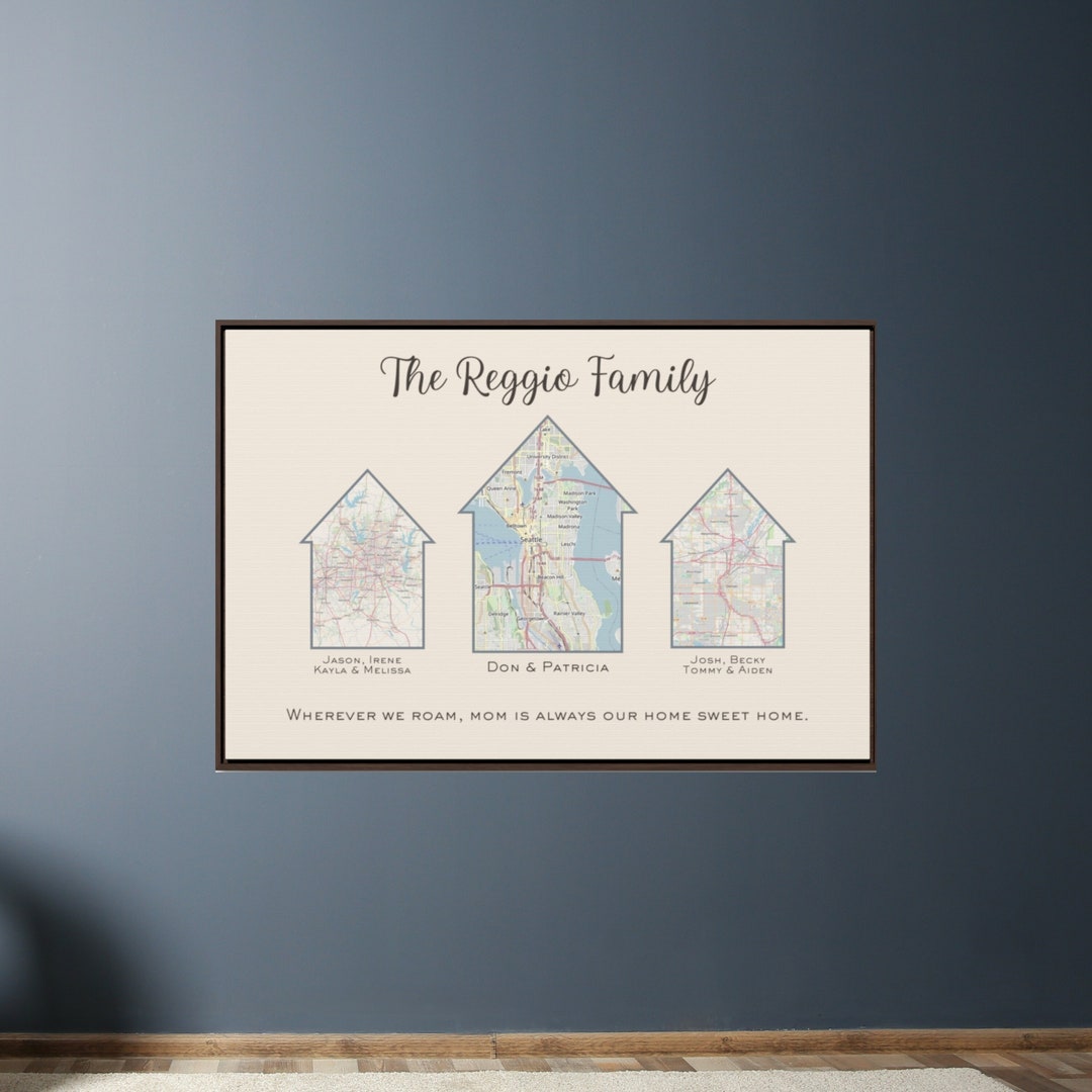 Custom Family Map Art, Sentimental Wall Art Gift for Mom, Framed Canvas ...