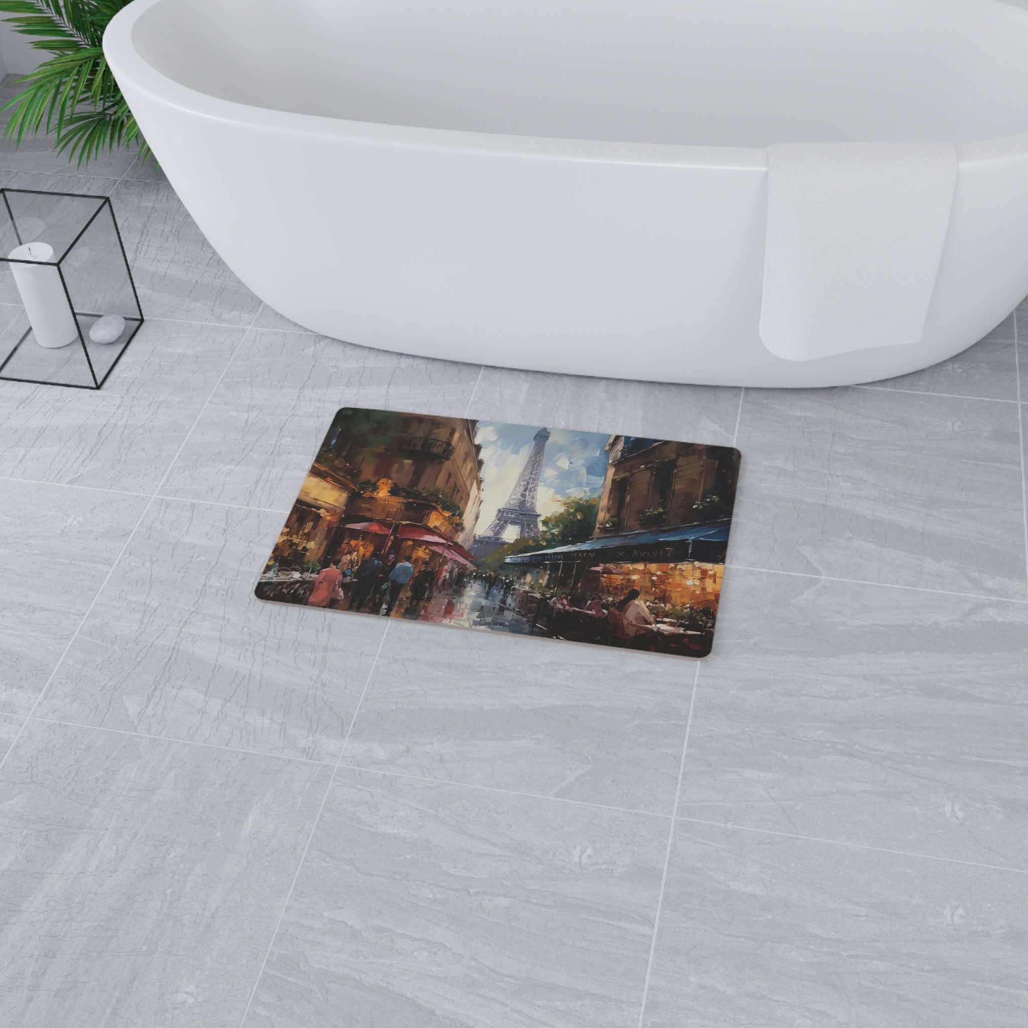 Eiffel Tower Kitchen Mat With Paris Oil Painting Style Bath Mat Sturdy ...