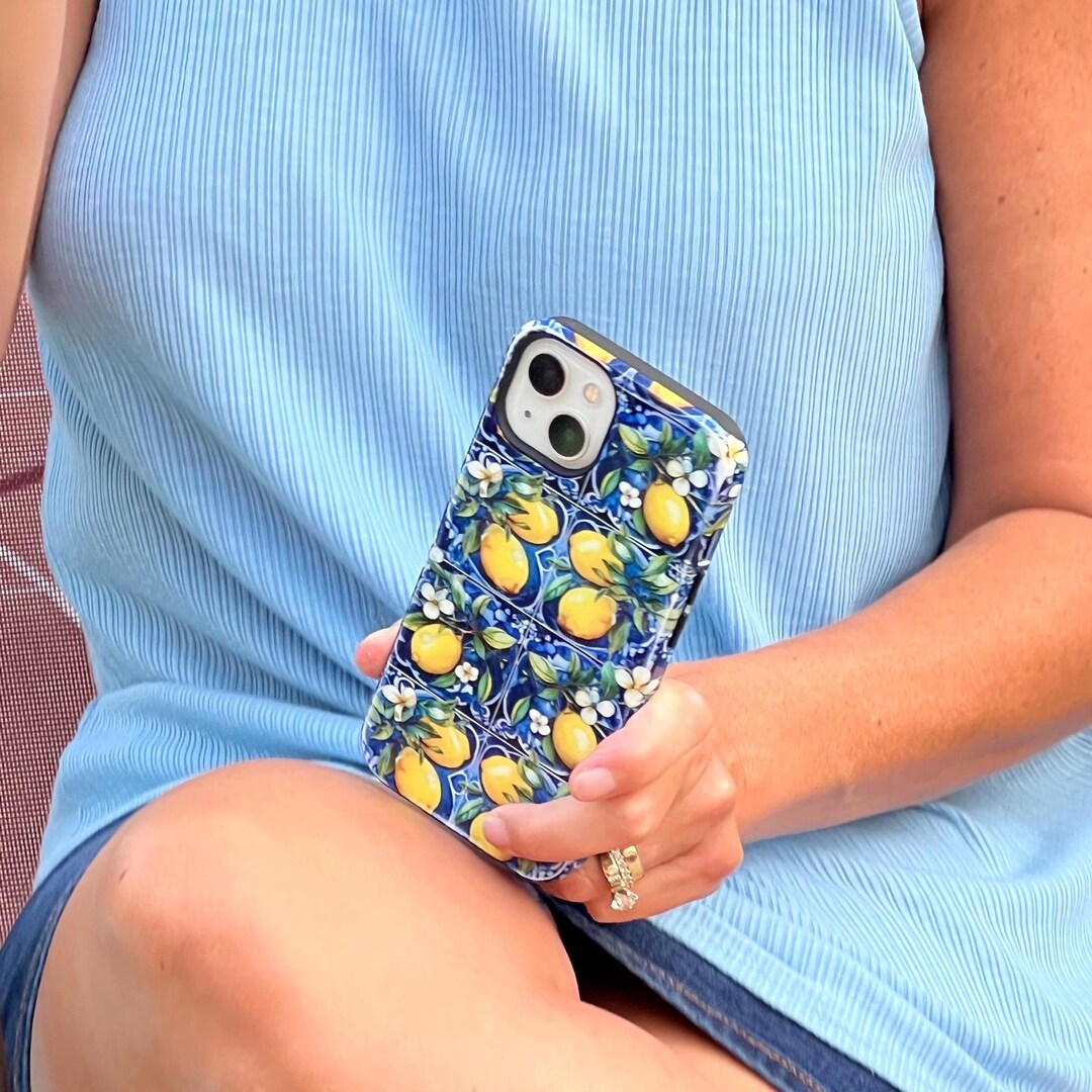 Amalfi Lemons Phone Case With Mosaic Blue Tile & Lemon Design Positano ...