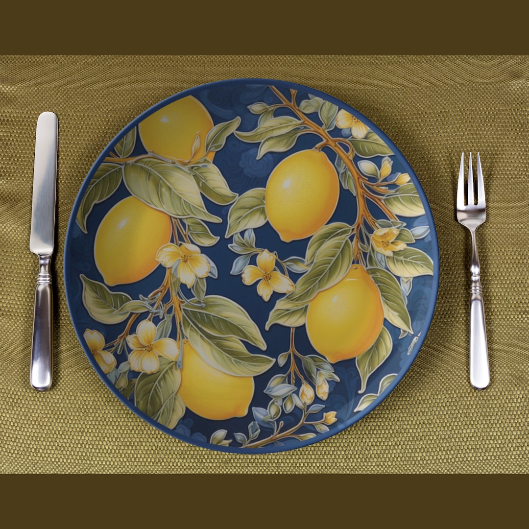 Italian Style Dinner Plate With Blue and Lemon Majolica Style Dishes ...
