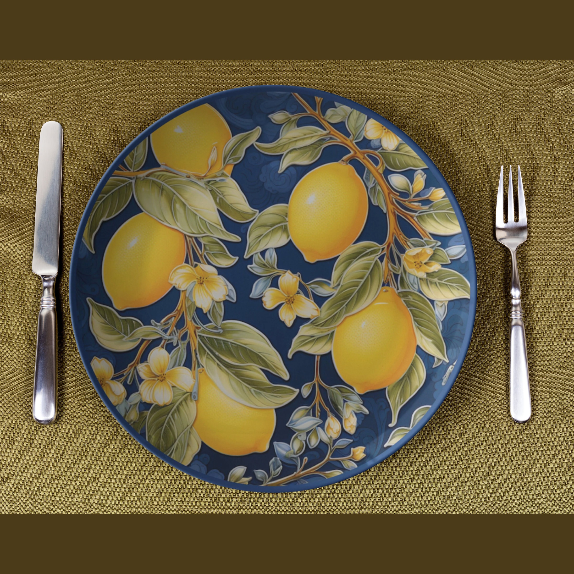 Italian Style Dinner Plate With Blue and Lemon Majolica Style Dishes ...