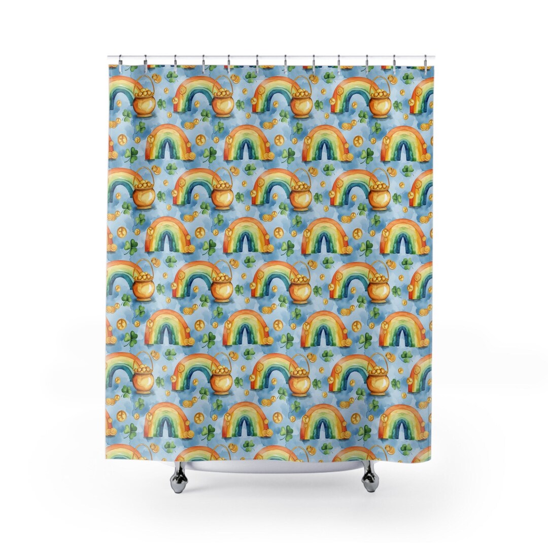 Pot of Gold Shower Curtain, Irish Shower Decor, Rainbow-themed Bath ...