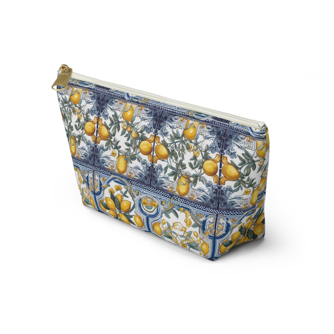 Stylish Positano Lemon-themed Accessory Pouch, Italian Cosmetic Bag ...
