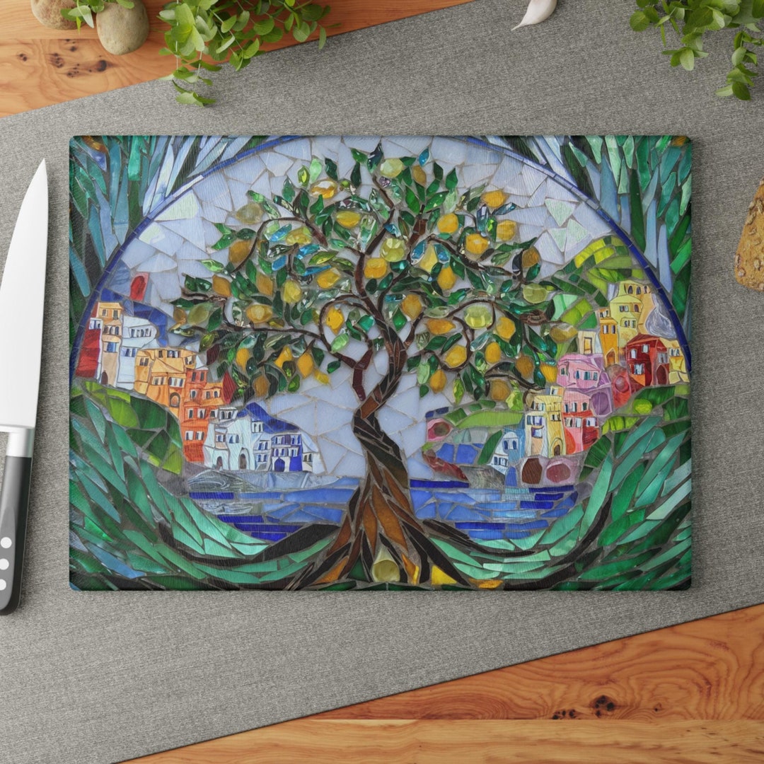 Mosaic Lemon Tree Glass Cutting Board With Lemon Tree Scene Lemon ...