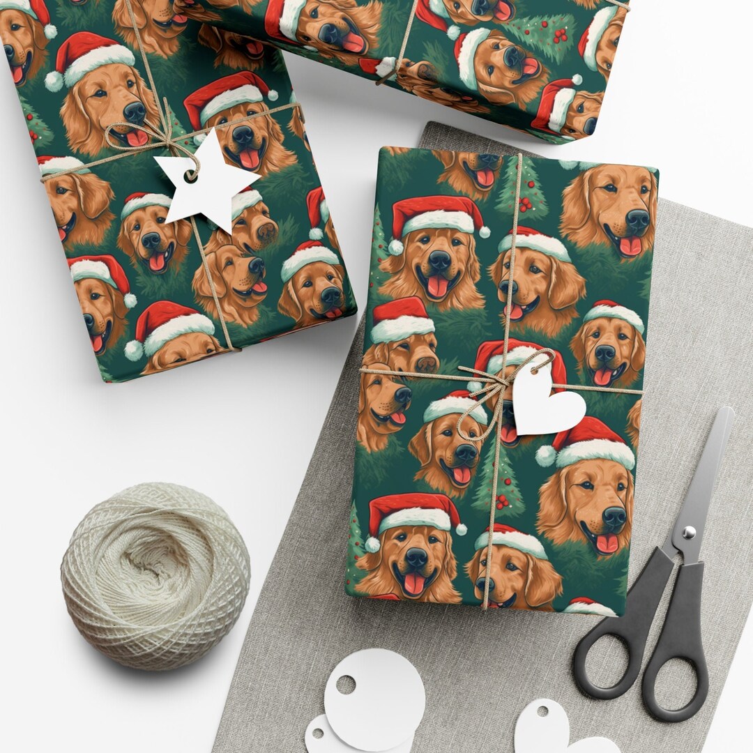 Christmas Golden Retriever Gift Wrap, Dog-themed Christmas Wrapping ...