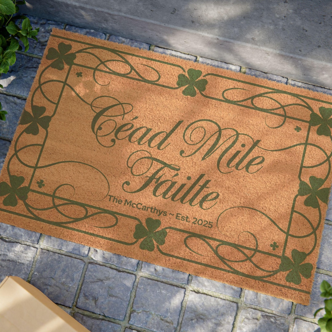 Custom Irish Welcome Mat With Shamrock Design Céad Mile Fáilte Doormat ...