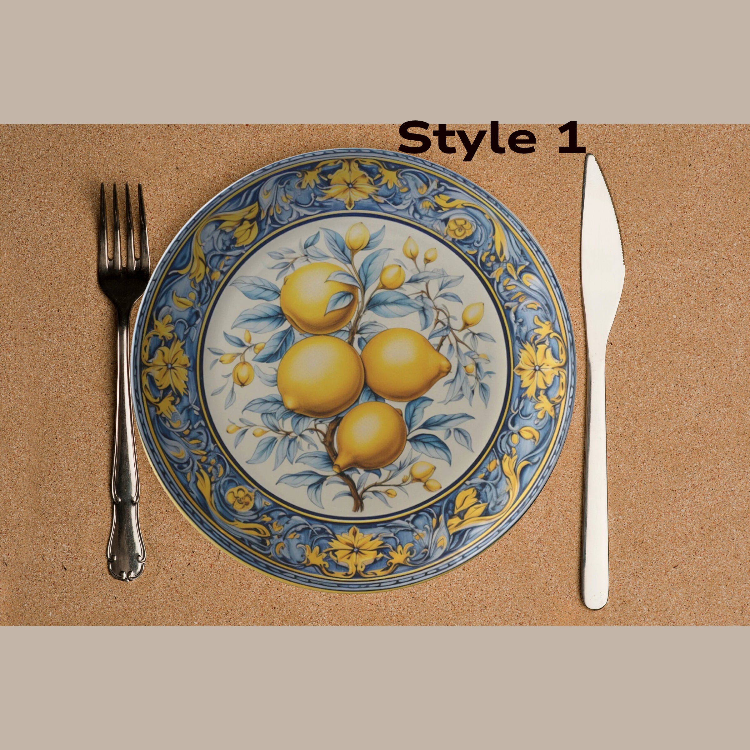 Italian Dinnerware Set of Durable Italian Themed Blue and Lemon ...