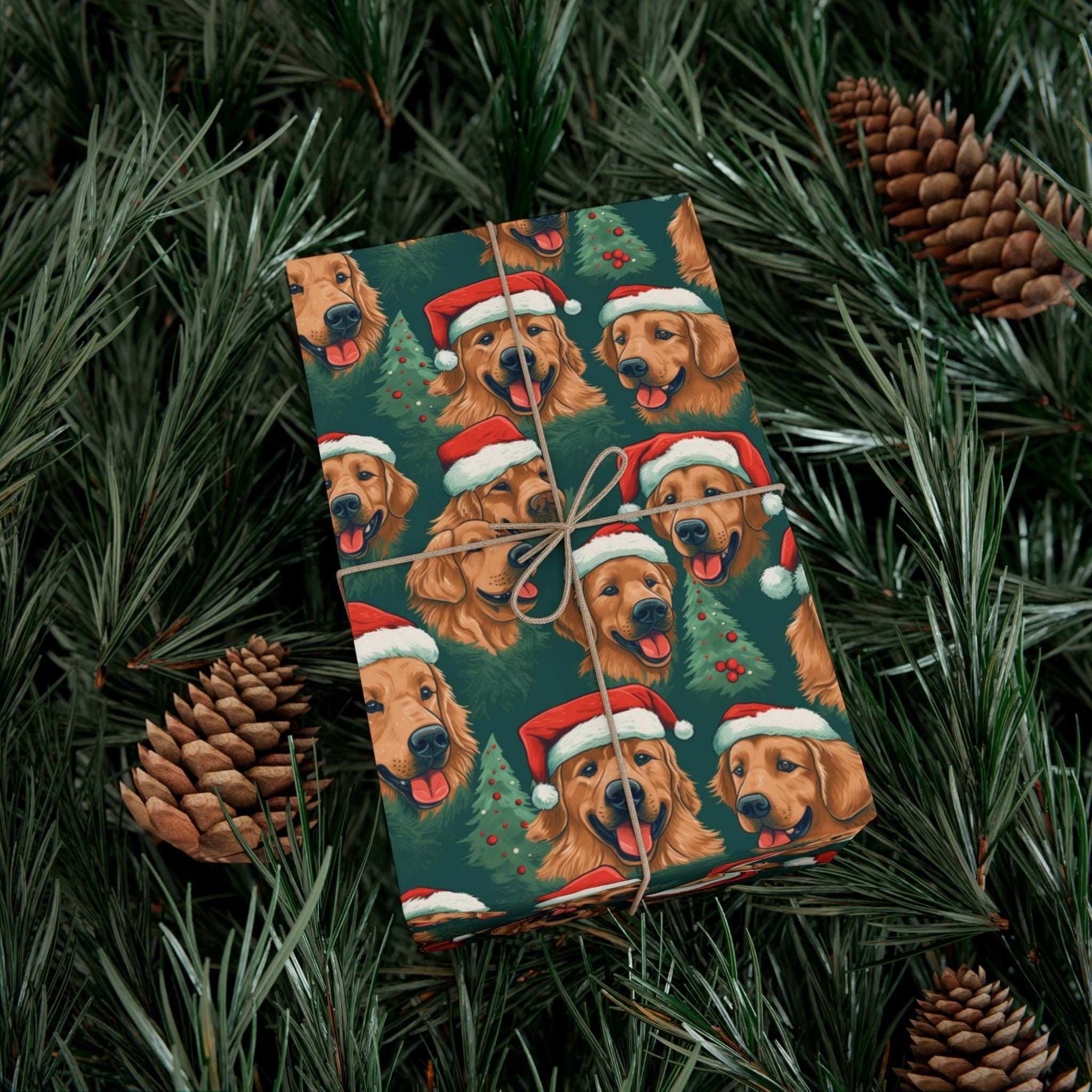 Christmas Golden Retriever Gift Wrap, Dog-themed Christmas Wrapping ...
