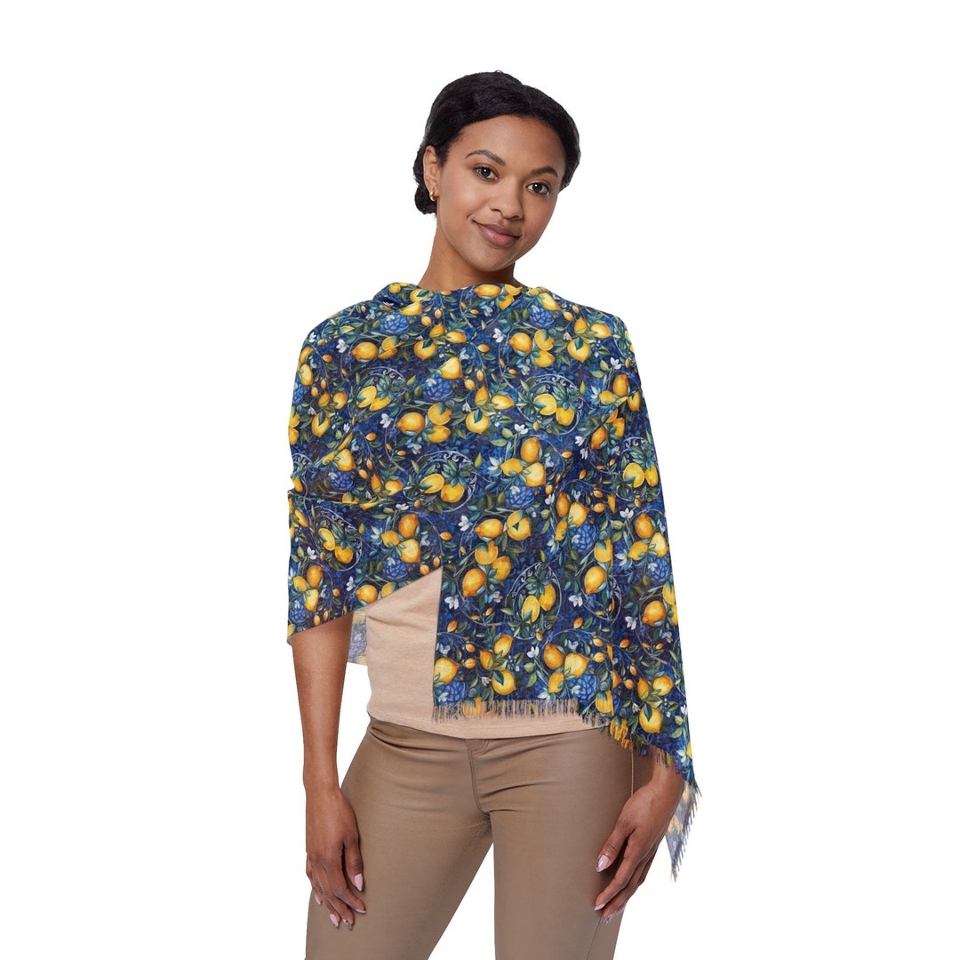Lemon Print Scarf: Amalfi Coast Blue & Yellow Pashmina - Etsy