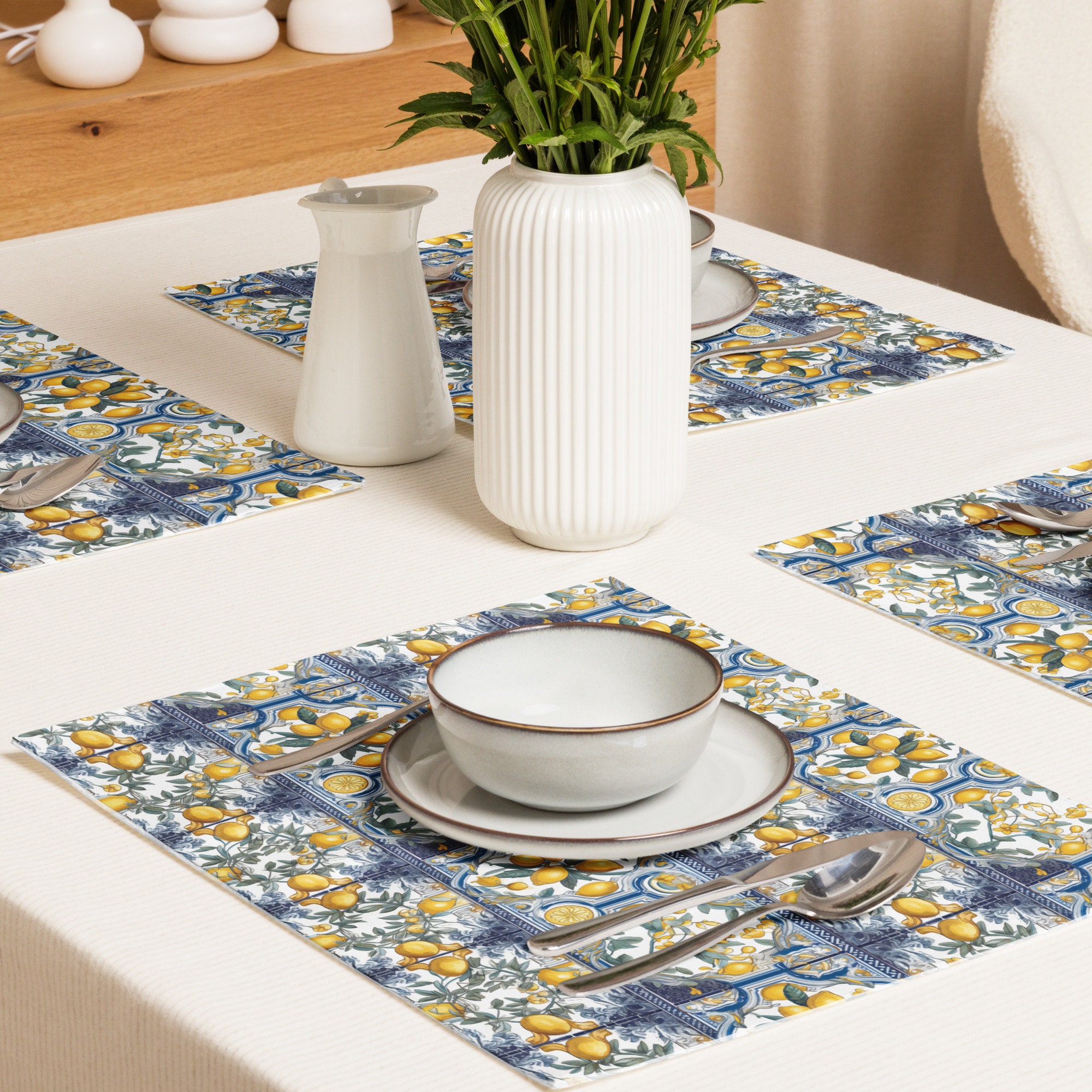 Stylish Positano Placemat Set, Coastal Inspired Dining Decor, Elegant ...