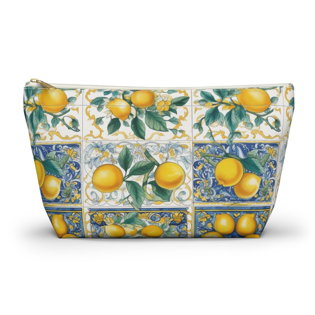 Lemon Makeup Bag for Amalfi Travel Cosmetic Pouch With Italian Tile and ...
