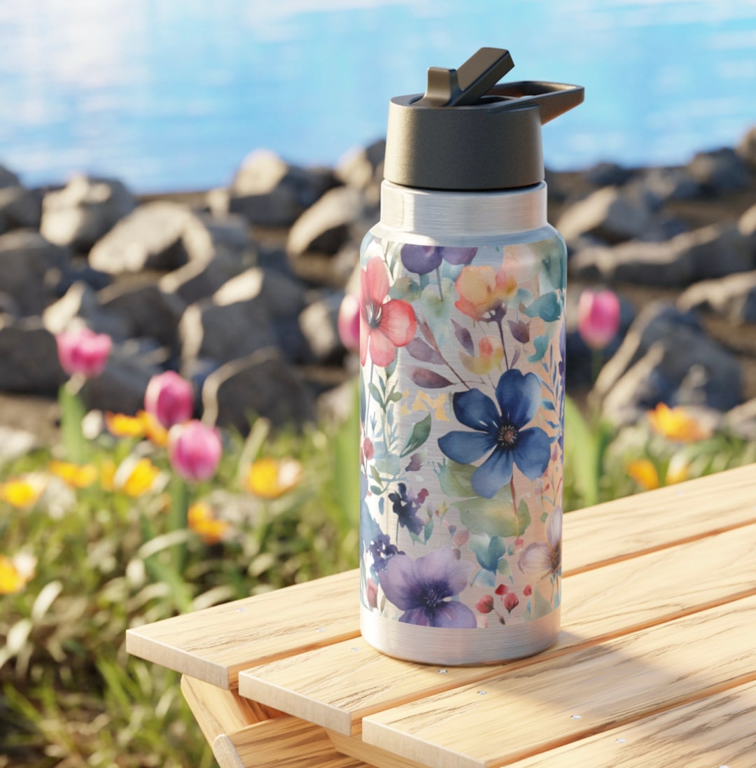 Wildflower Tumbler, Beautiful Watercolor Floral Water Bottle, Flowery ...