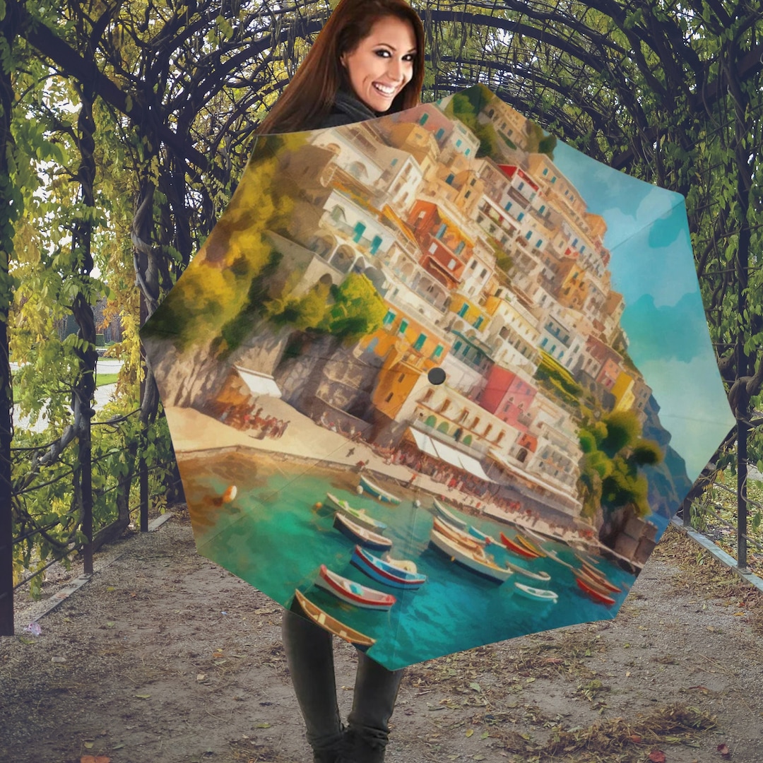 Positano Art Umbrella, Watercolor Italy Rain Gear, Gift for Italy ...