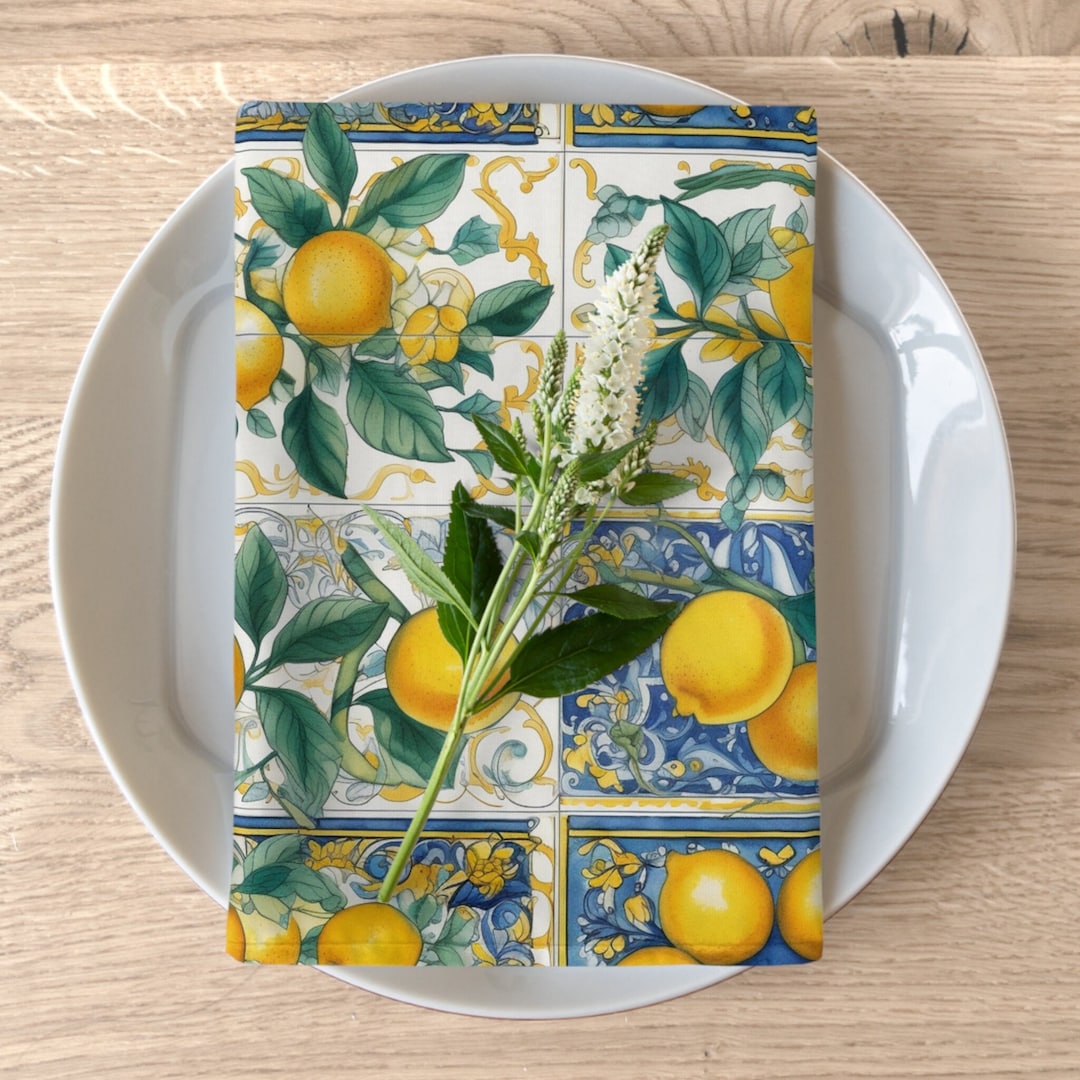 Lemon Napkins Amalfi-inspired Tile Pattern Cloth Napkins Italy Lemon ...