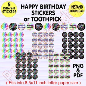 Happy Birthday Themed Stickers in 5 Different Models. Color Sticker ...