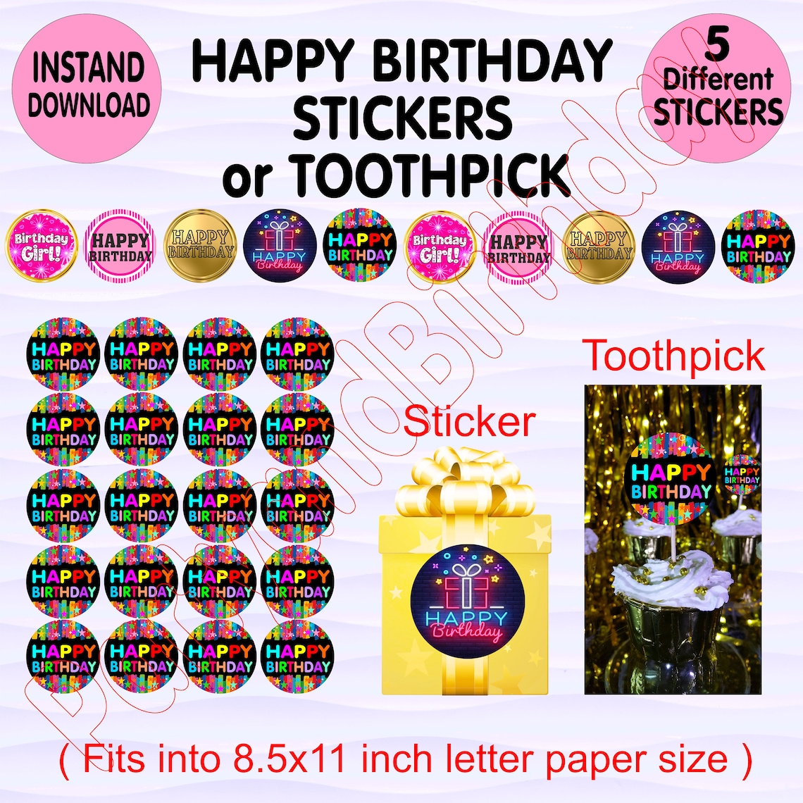 Happy Birthday Themed Stickers in 5 Different Models. Stylish Sticker ...