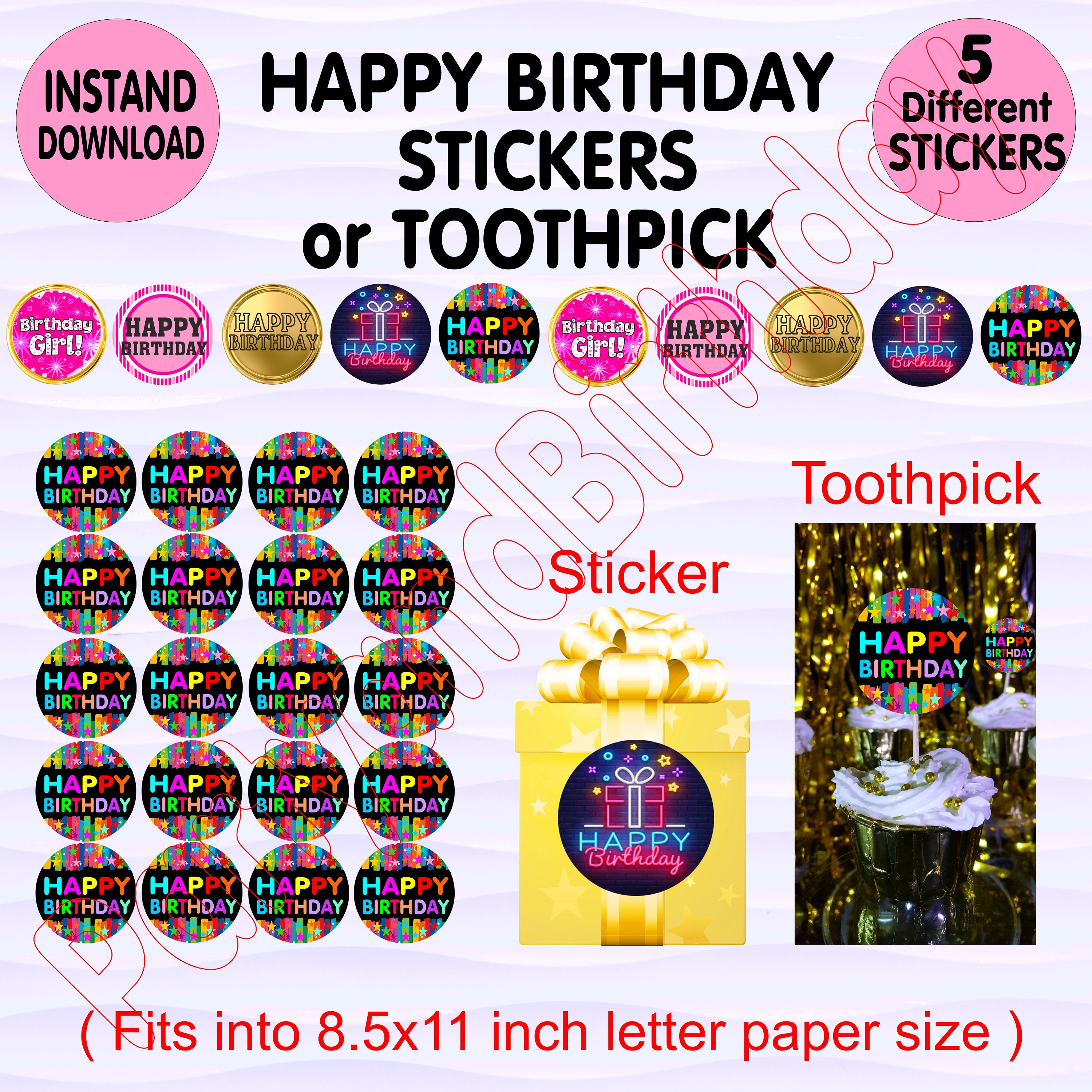 Happy Birthday Themed Stickers in 5 Different Models. Stylish Sticker ...