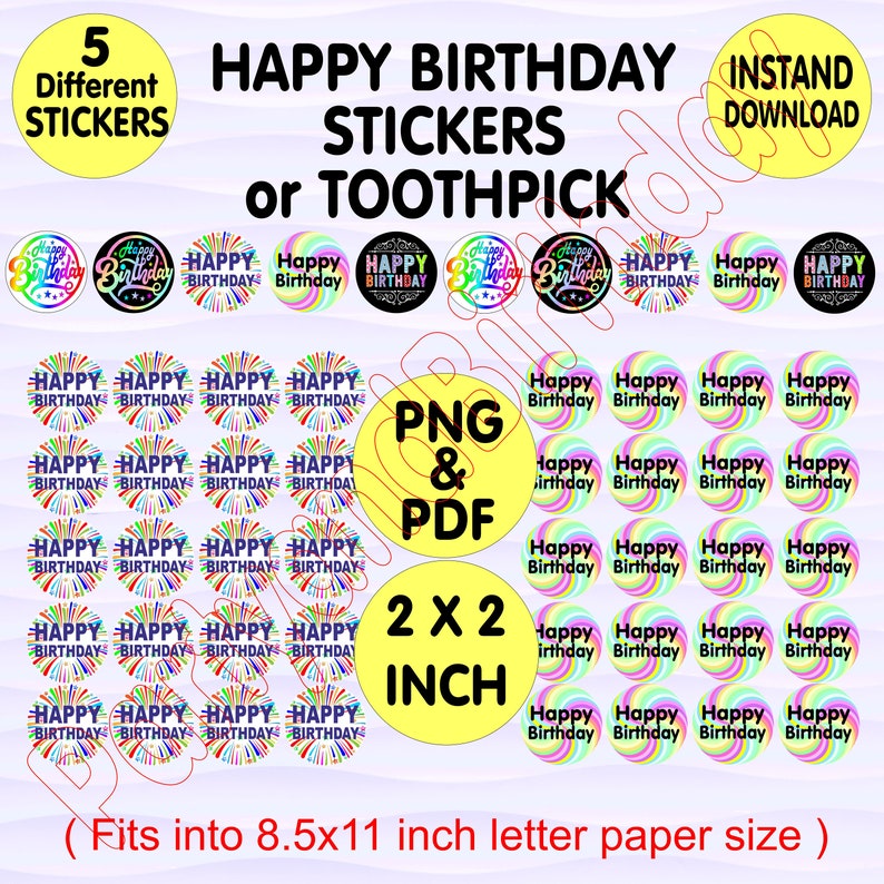 Happy Birthday Themed Stickers in 5 Different Models. Color Sticker ...