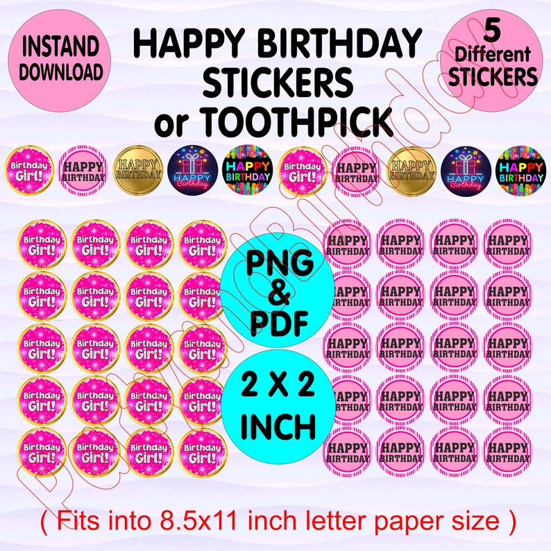 Happy Birthday Themed Stickers in 5 Different Models. Stylish Sticker ...