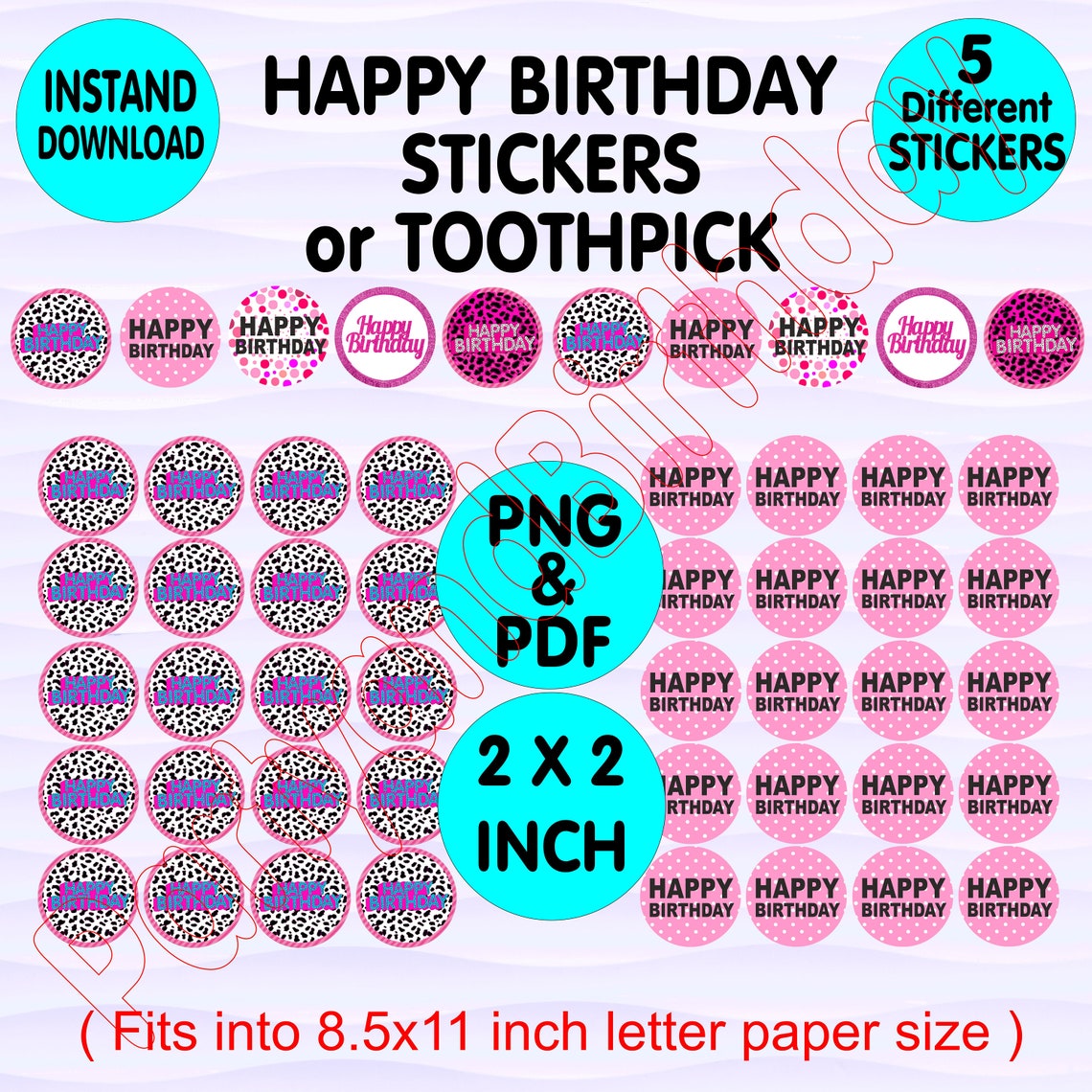 Happy Birthday Themed Stickers in 5 Different Models. Gift Stickers ...