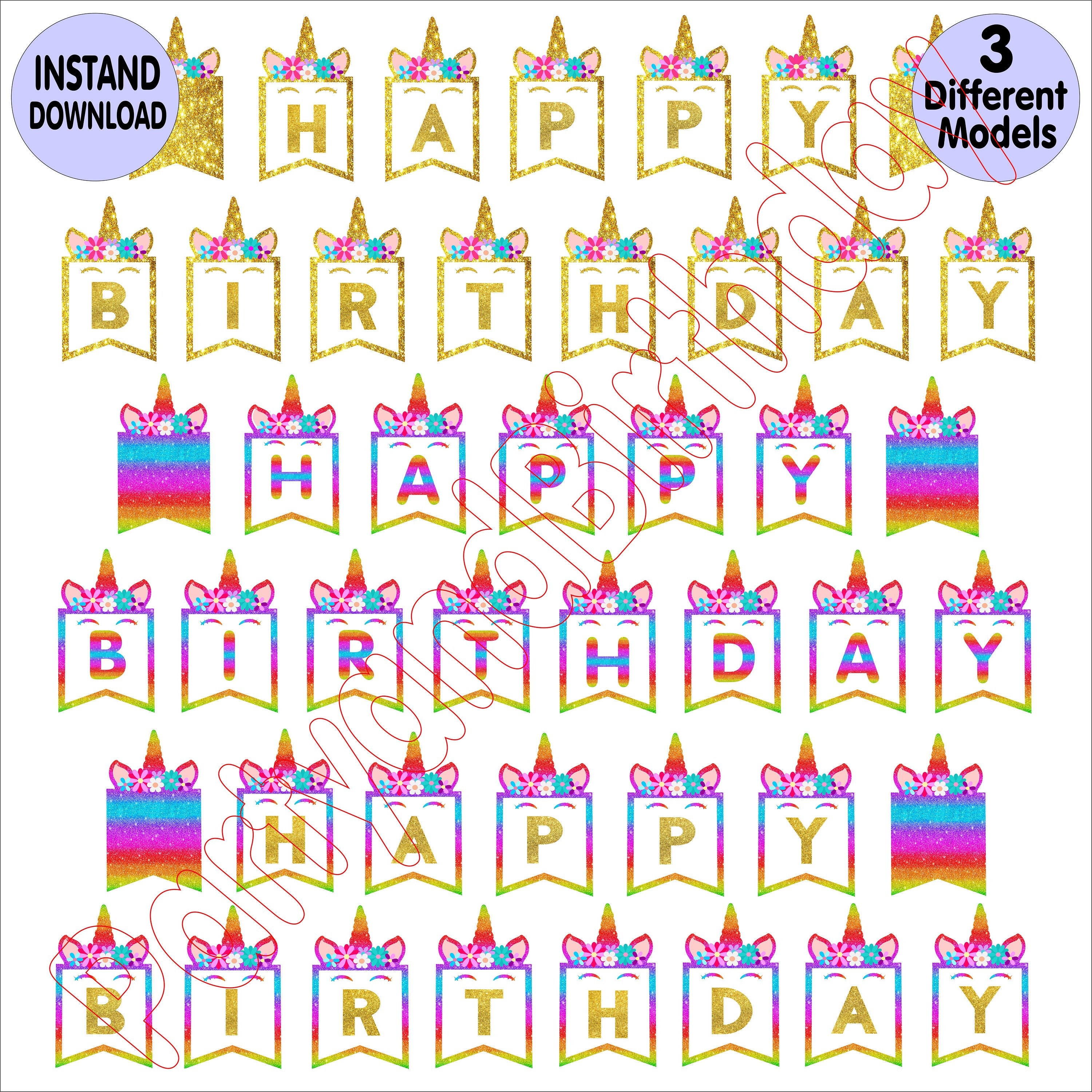 Unicorn Colorful Birthday Banner, Unicorn Happy Birthday, Unicorn 3 ...