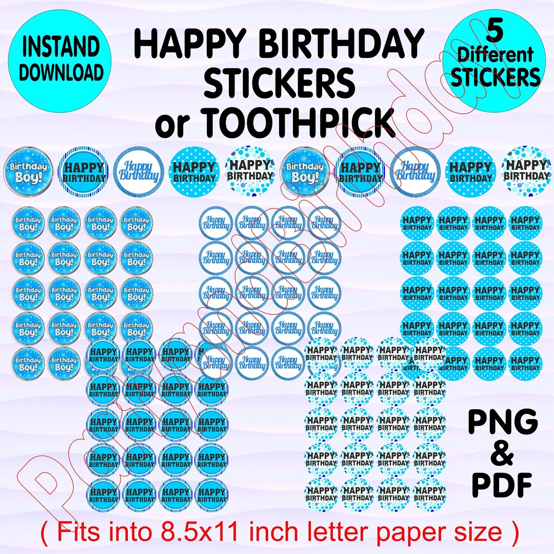 Happy Birthday Themed Stickers in 5 Different Models. Gift Stickers ...