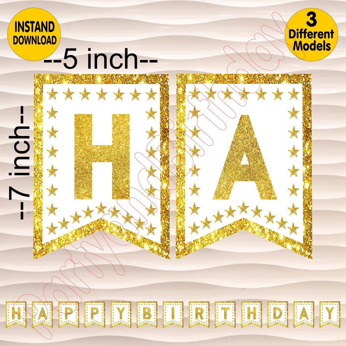 Happy Birthday Gold Banner, 3 Different Model, Star, Circle and Gold ...