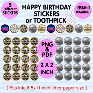 Happy Birthday Themed Stickers in 5 Different Models. Sticker in Gold ...