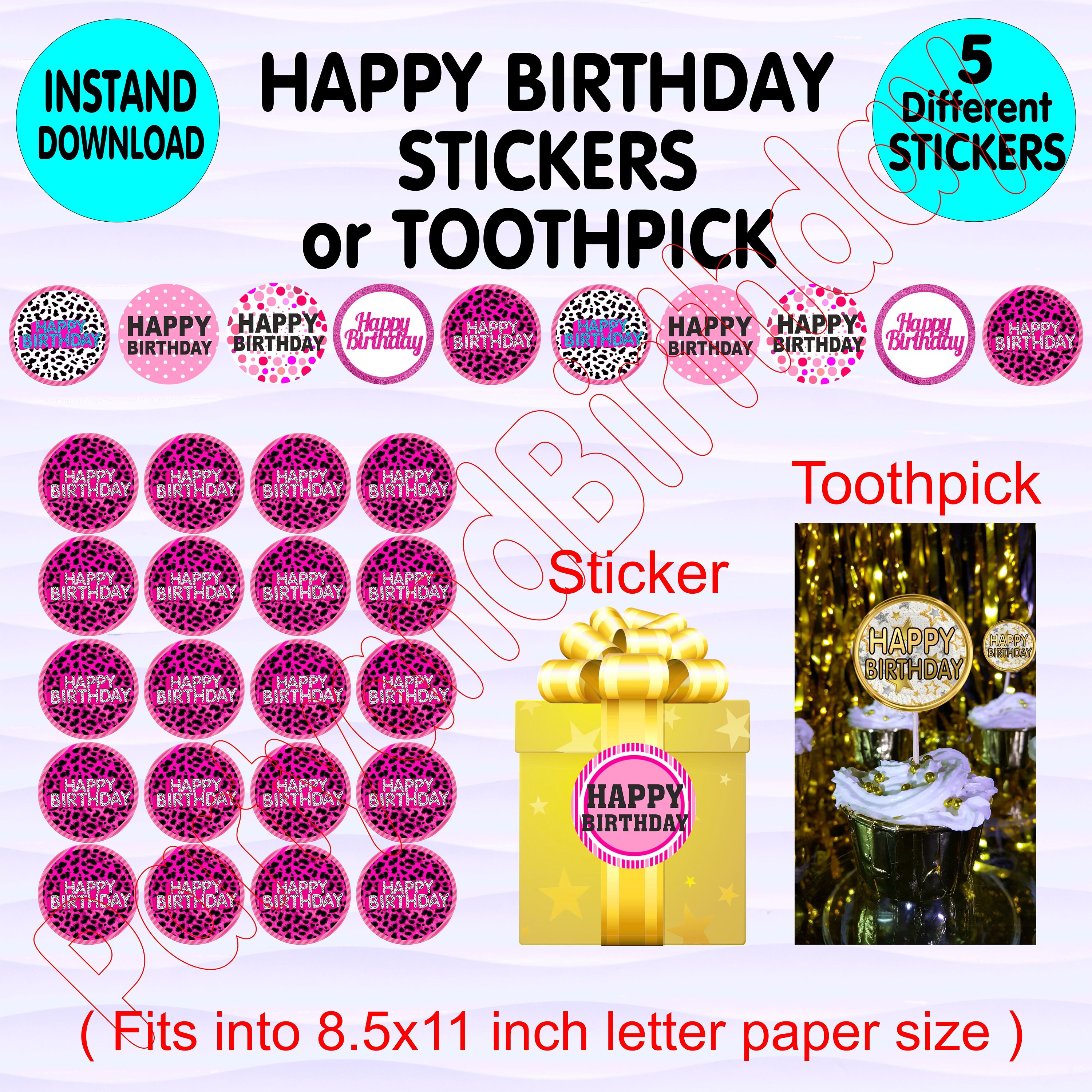 Happy Birthday Themed Stickers in 5 Different Models. Gift Stickers ...