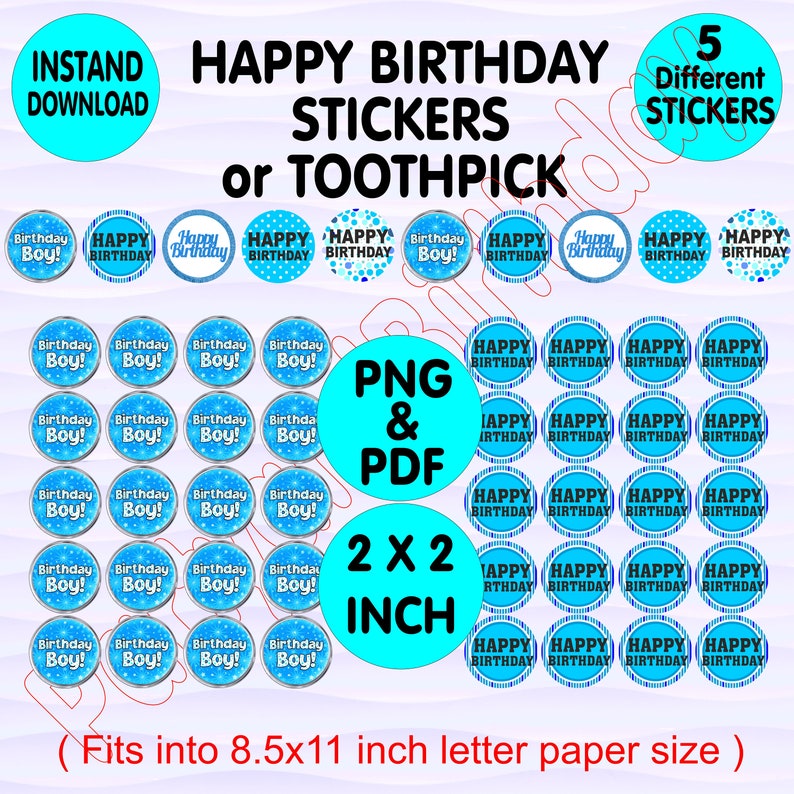 Happy Birthday Themed Stickers in 5 Different Models. Gift Stickers ...
