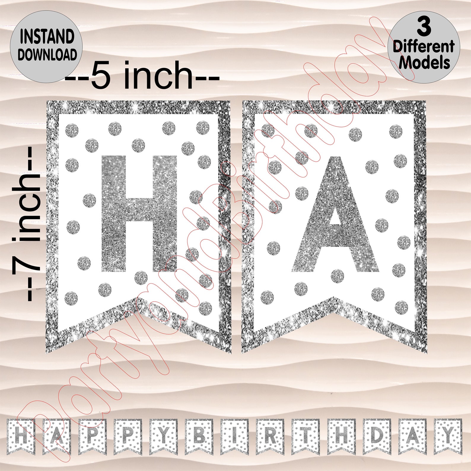 Happy Birthday Silver Banner, 3 Different Model, Star, Circle and ...