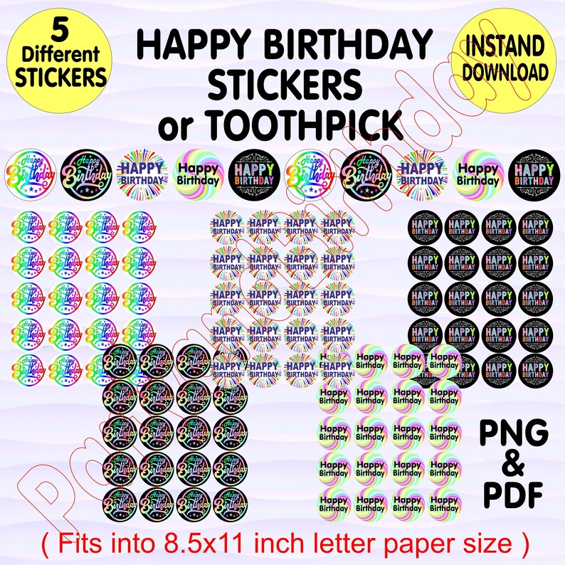 Happy Birthday Themed Stickers in 5 Different Models. Color Sticker ...